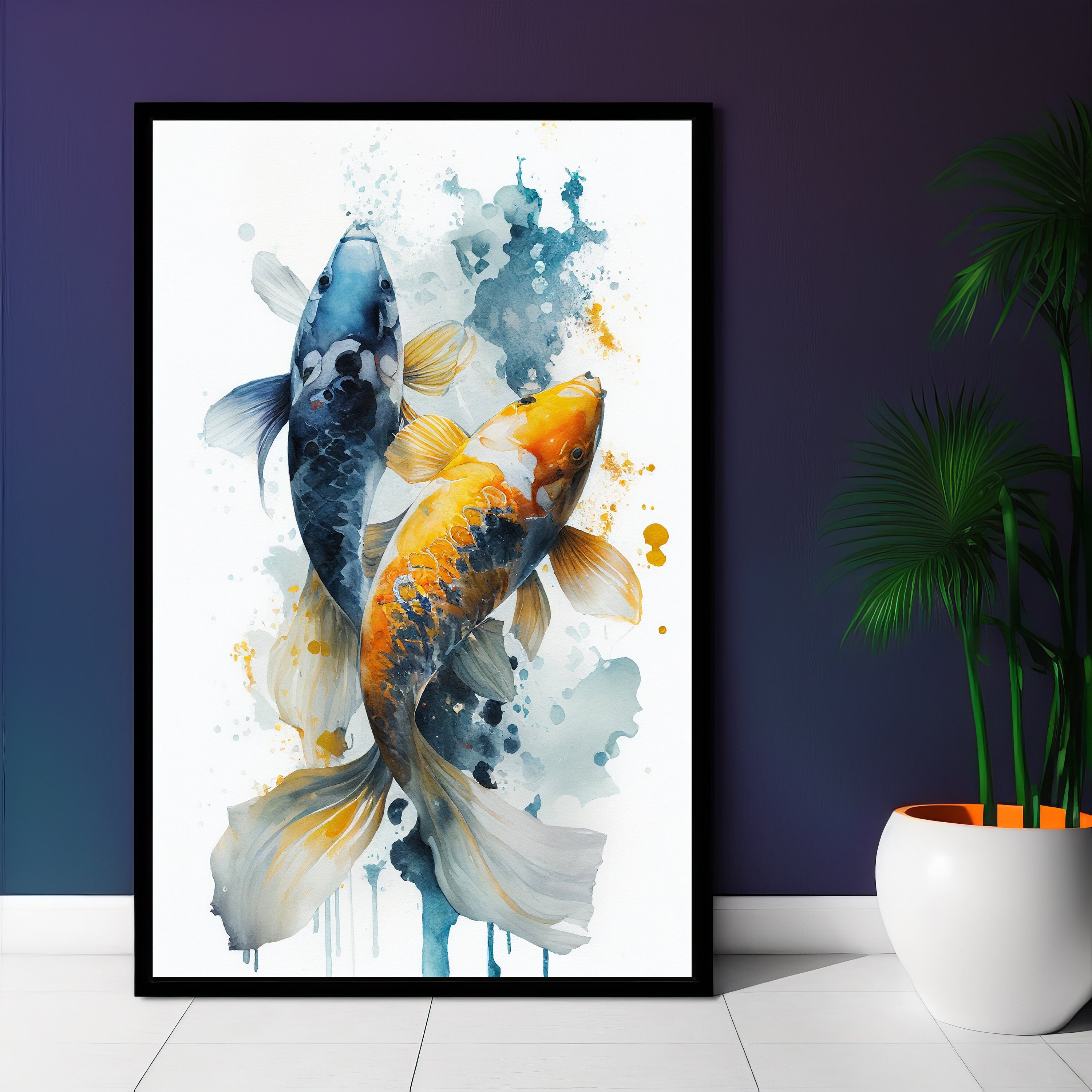 Koi Fish Digital Download, Koi Watercolor Painting, Printable Wall Art ...