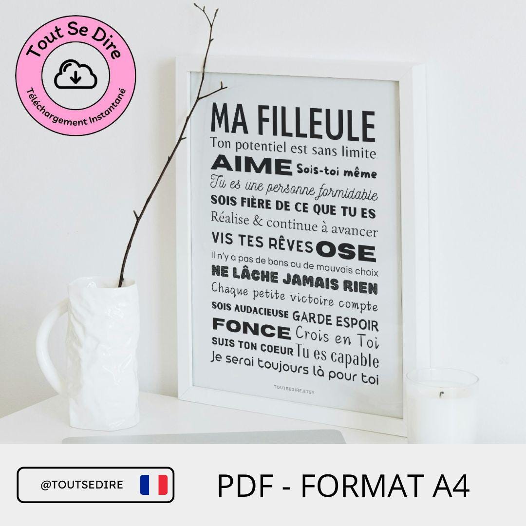 Instant PDF Download French A4 Poster Gift Card My Goddaughter Believe ...