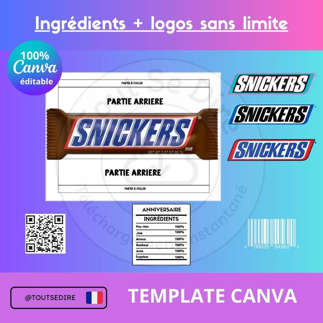 Download Template Snickers Birthday Packaging Editable Ingredient Logo ...