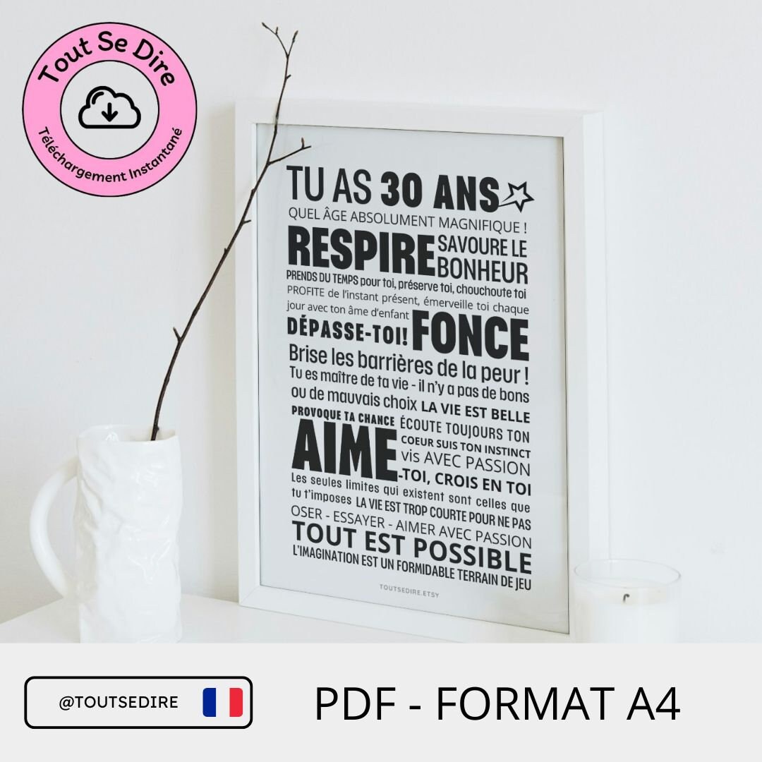 Instant Download French 30th Anniversary A4 Poster Card to Download and ...