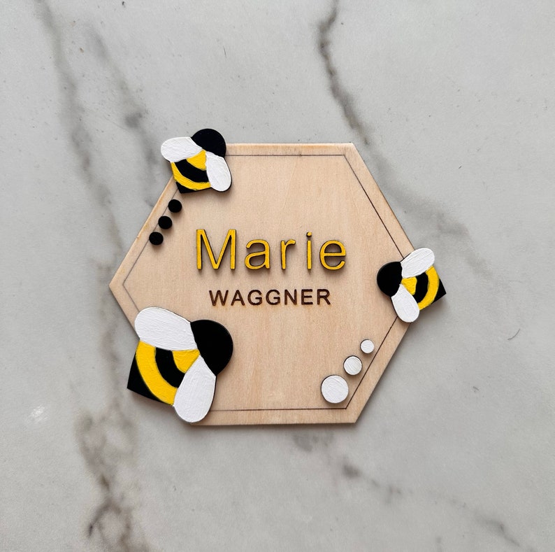 Namensschild Mit Bienen Bussy Bee Nametag Personalisiertes - Etsy
