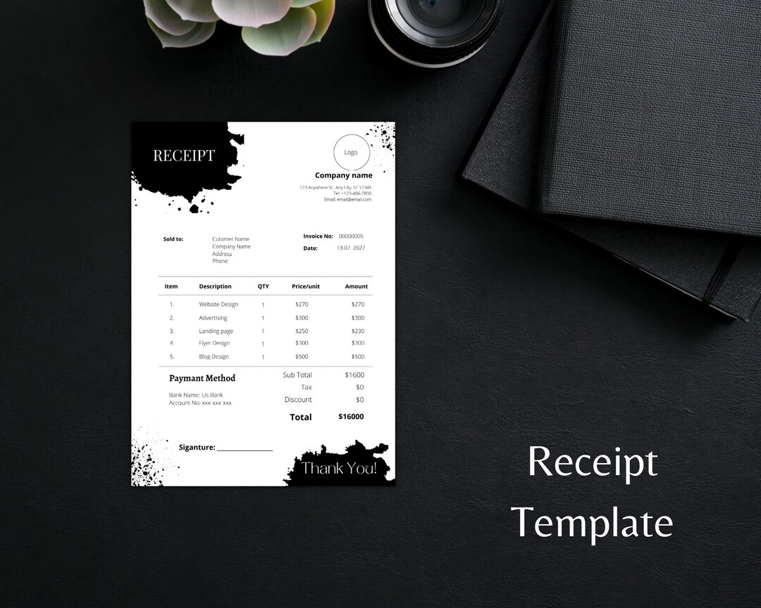 Printable Receipt Template, Editable Template, Canva Template, A4 Sheet ...