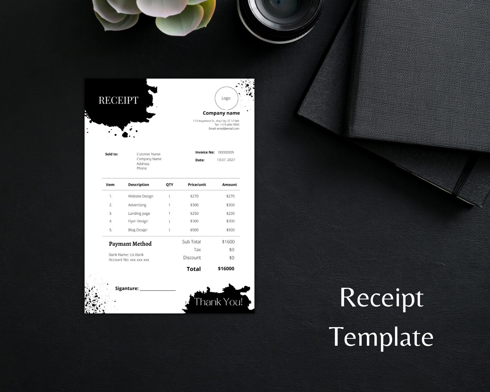 Printable Receipt Template, Editable Template, Canva Template, A4 Sheet ...