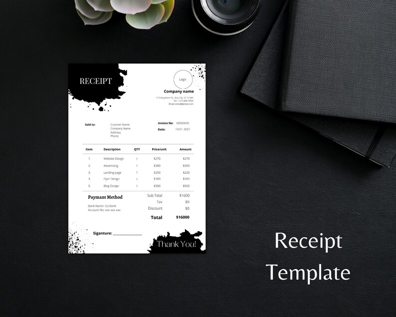 Printable Receipt Template, Editable Template, Canva Template, A4 Sheet ...