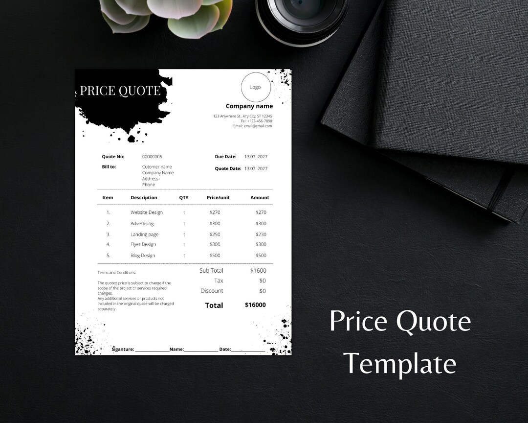 Printable Price Quotation Template, Editable Template, Canva Template ...