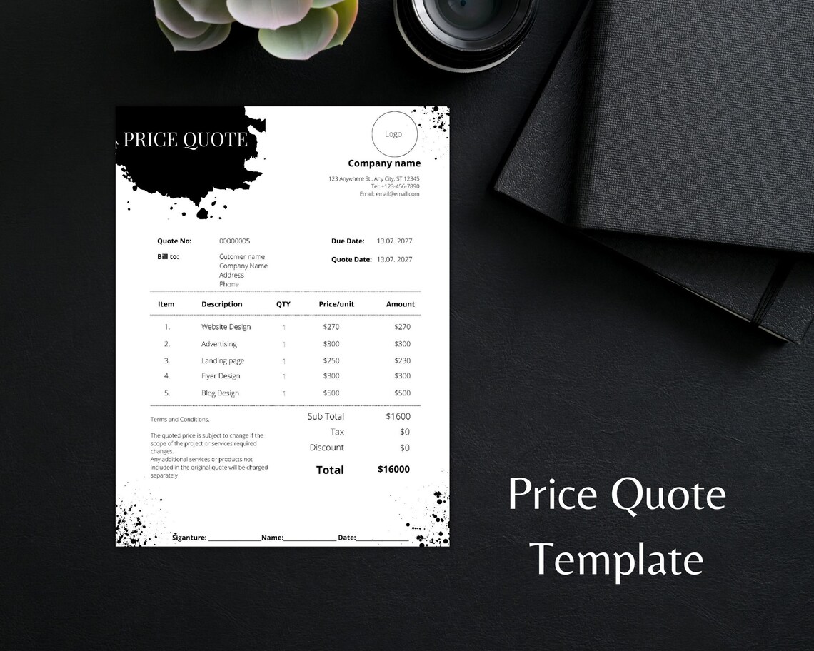 Printable Price Quotation Template, Editable Template, Canva Template ...