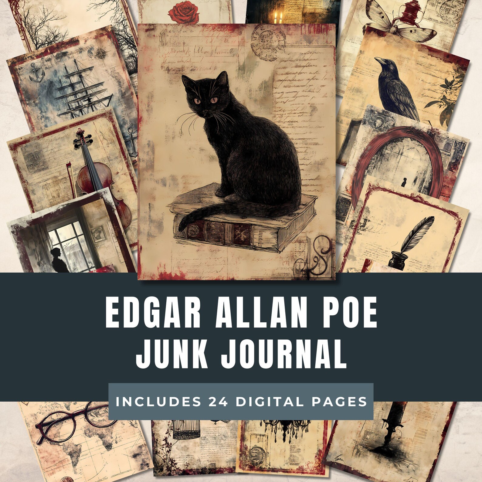Edgar Allan Poe Junk Journal Pages for Sublimation, the Raven Printable ...