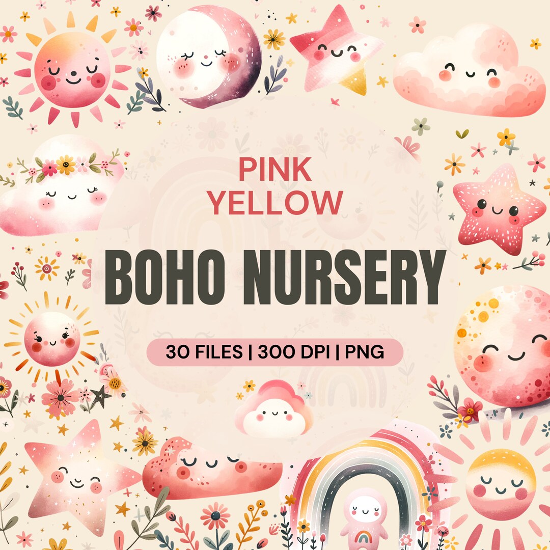 Boho Clipart Boho Baby PNG Lovely Clipart Bundle Boho Nursery Clipart ...