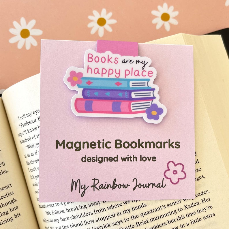 Books Are My Happy Place Magnetic Bookmark Happy Floral Bookstack Bookmark Cute Planner Clip ...