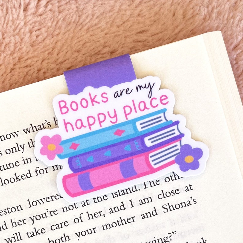 Books Are My Happy Place Magnetic Bookmark | Happy Floral Bookstack ...