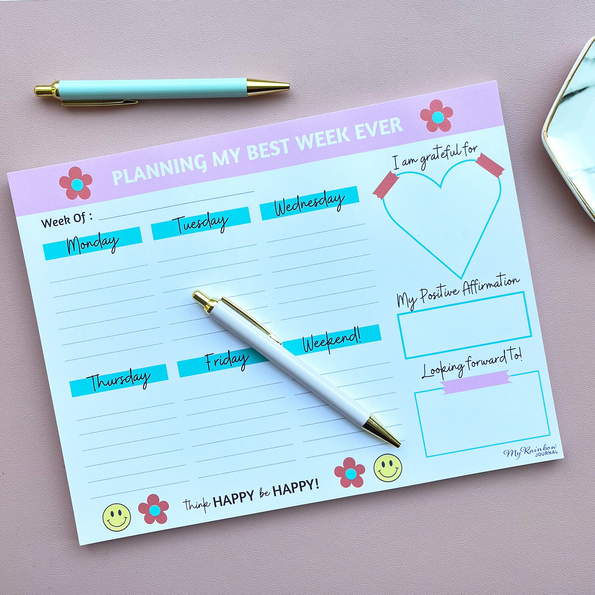 Cute Retro Weekly Planner Pad, Happy Productivity Planner Notepad ...