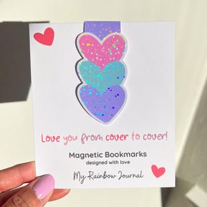 Love Stacked Hearts Magnetic Bookmark, Cute Rainbow Hearts Bookish ...