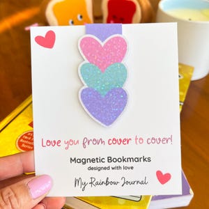 Love Stacked Hearts Magnetic Bookmark, Cute Rainbow Hearts Bookish ...