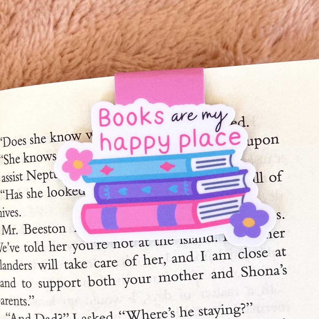 Books Are My Happy Place Magnetic Bookmark | Happy Floral Bookstack ...