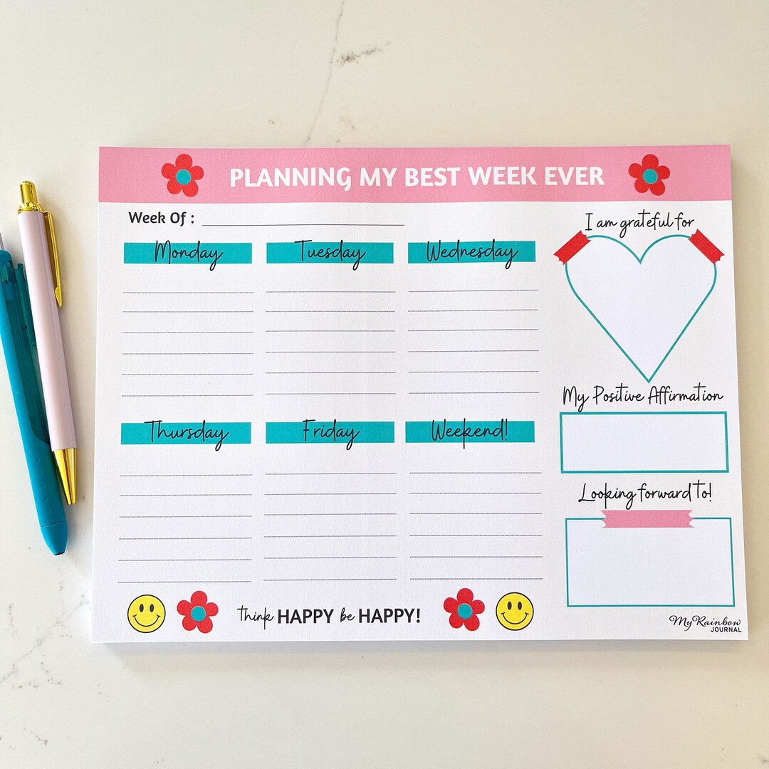 Cute Retro Weekly Planner Pad, Happy Productivity Planner Notepad ...