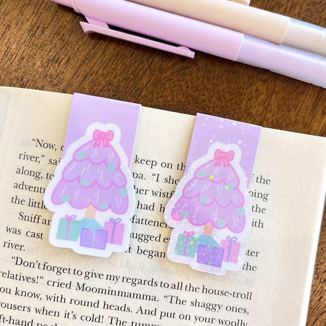 Pink Bow Christmas Tree Bookmark, Cute Coquette Christmas Bookmark Gift ...