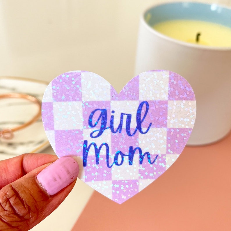 Girl Mom Waterproof Sticker, Cute Girl Mama Purple Heart Sticker ...