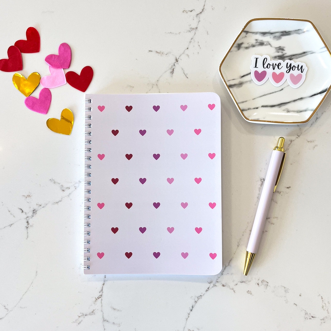 Small Hearts Love Notebook, Valentines Spiral Notebook, Cute Pink ...