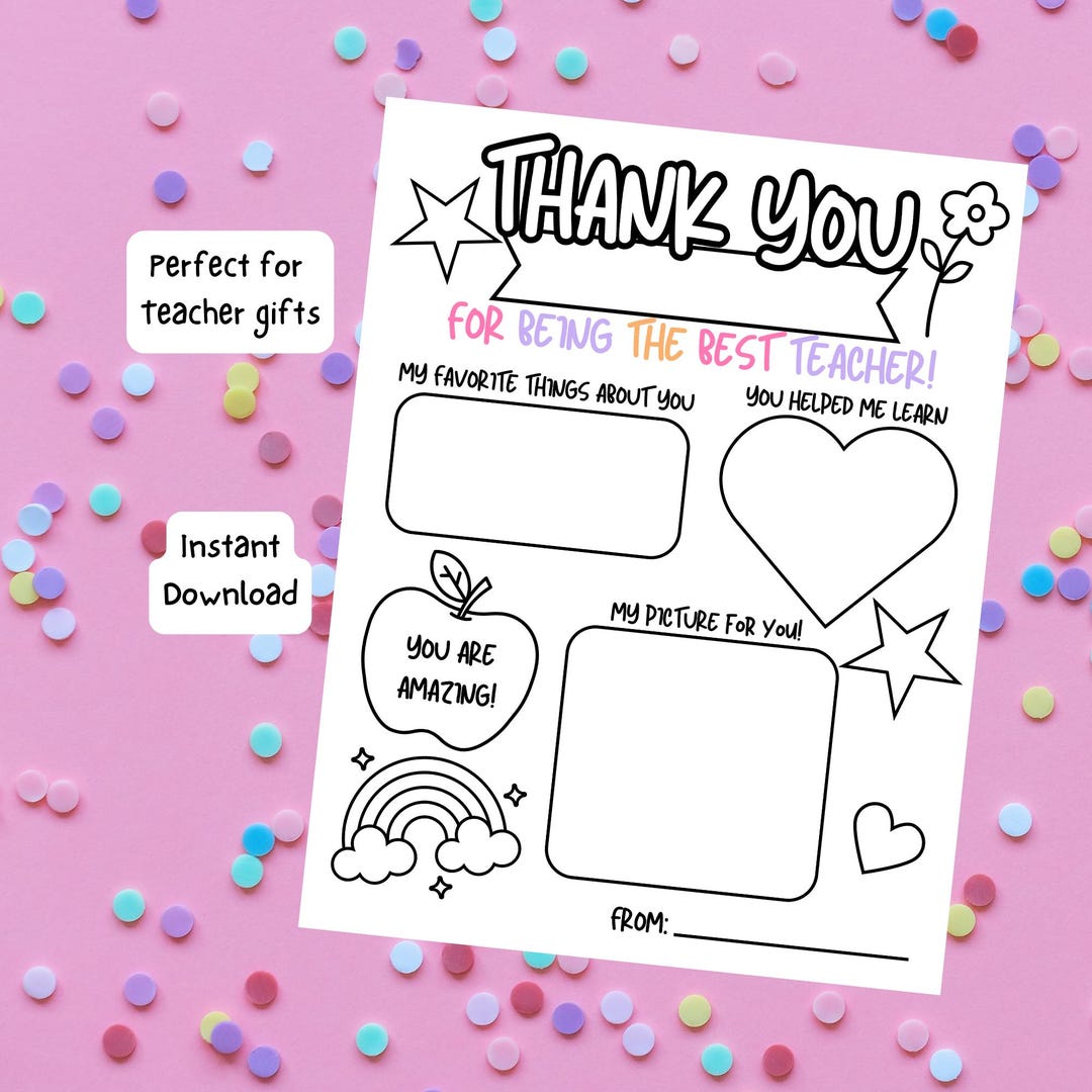 Teacher Gift Coloring Printable for Kids, Thank You Card for Teachers ...