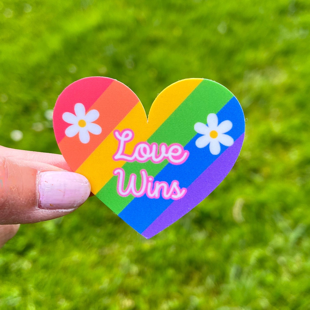 Love Wins Pride Month Sticker, Colorful Pride Rainbow Heart Decal ...