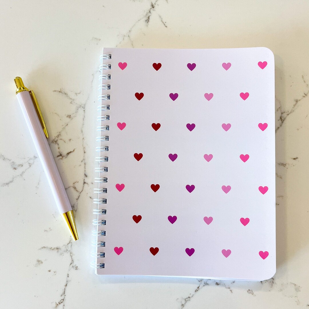 Valentines Heart Spiral Notebook, Cute Small Pink Hearts Journal ...