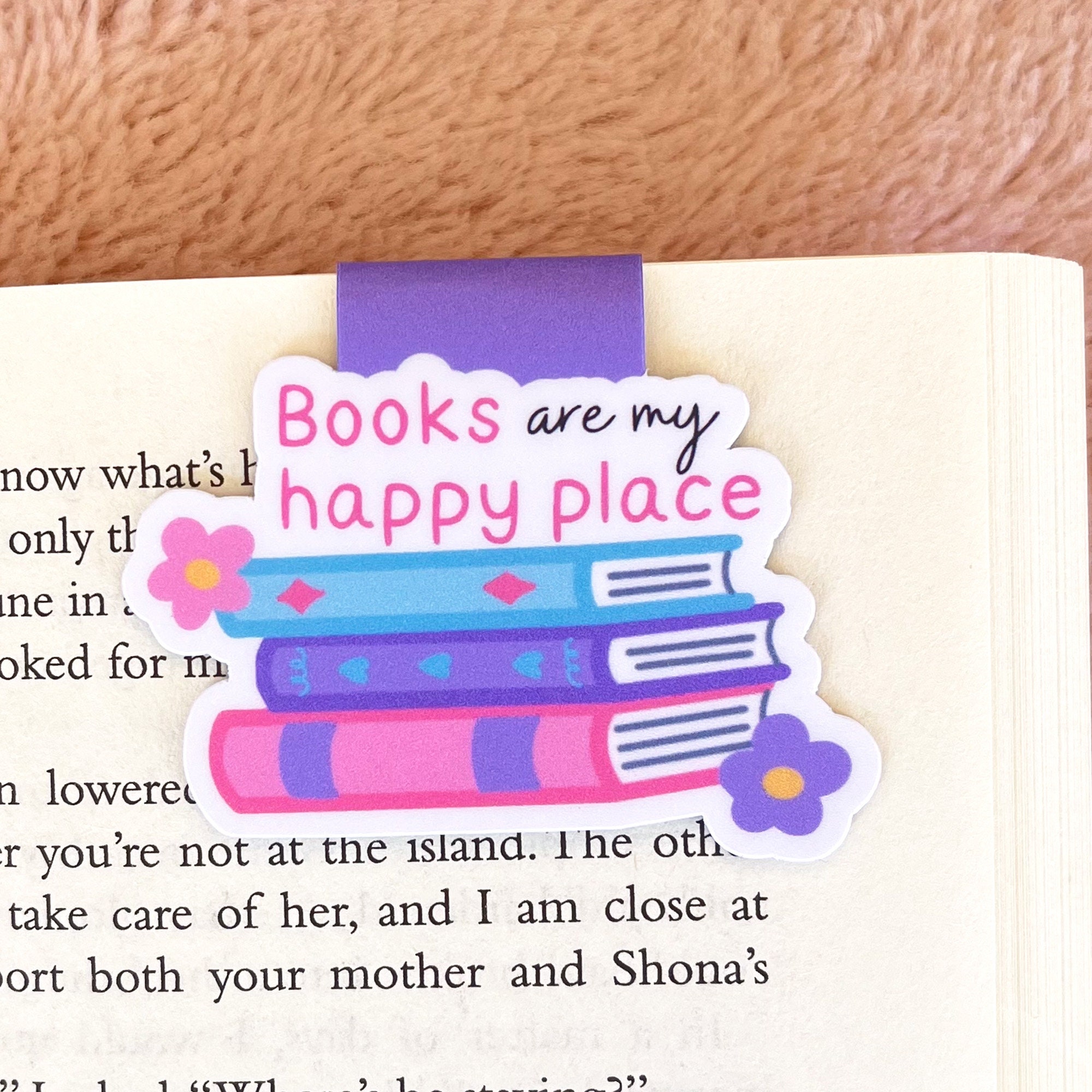 Books Are My Happy Place Magnetic Bookmark | Happy Floral Bookstack ...