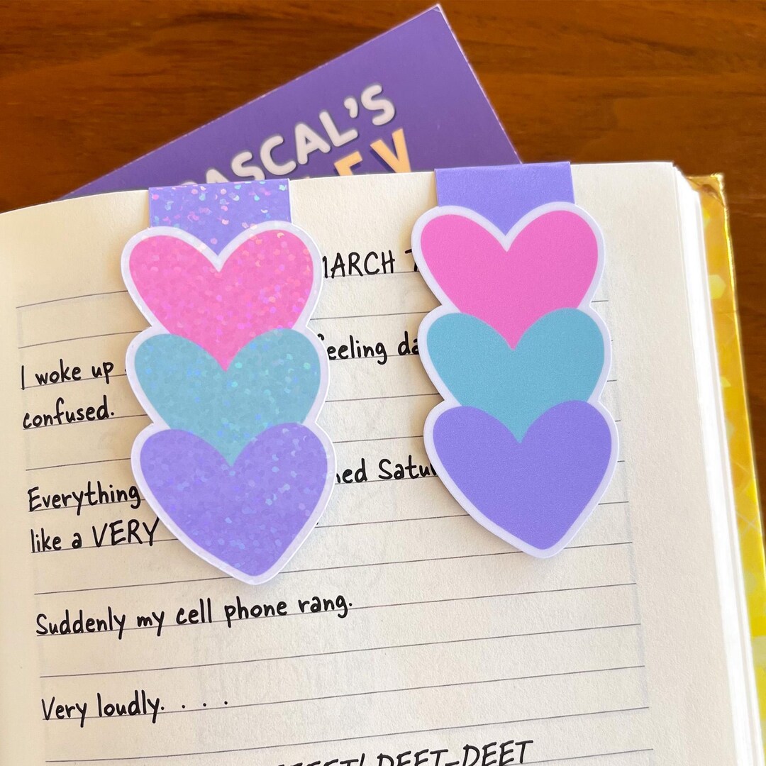 Love Stacked Hearts Magnetic Bookmark, Cute Rainbow Hearts Bookish ...