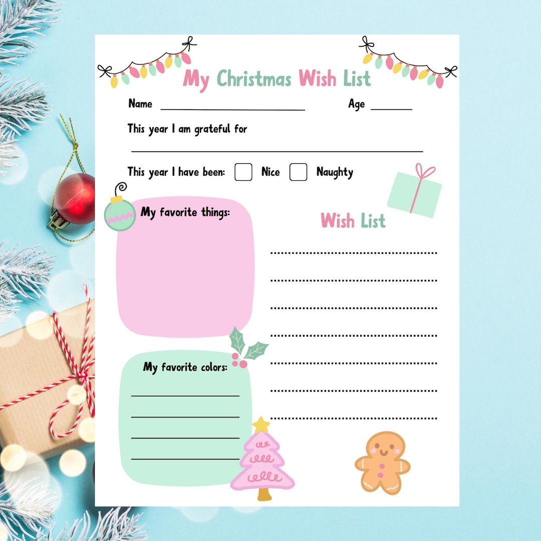 Christmas Wish List for Kids, Gift List Printable Holiday Wish List for ...