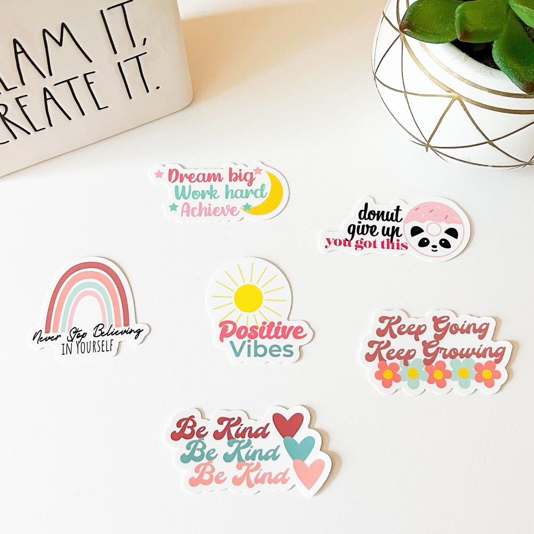 Positive Vibes Sticker Pack, Cute Sticker Bundle, Water Bottle Sticker ...