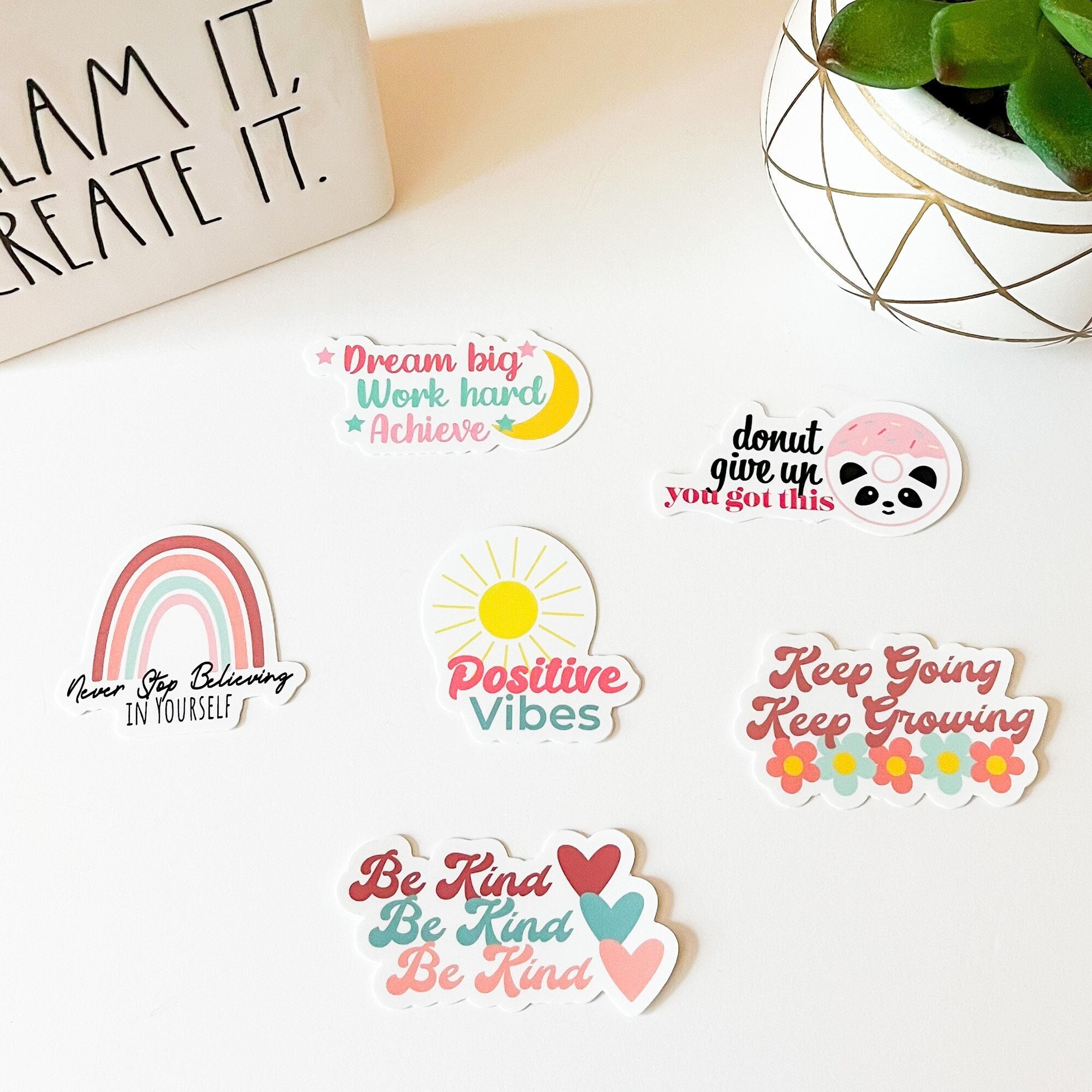 Positive Vibes Sticker Pack, Cute Sticker Bundle, Water Bottle Sticker ...