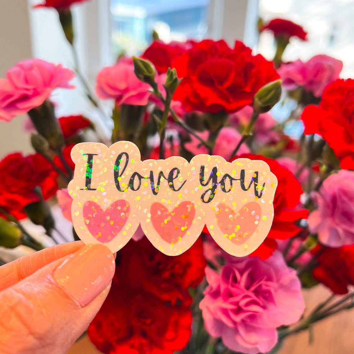 I Love You Sticker Valentine's Sticker, Cute Pink Hearts Sticker for ...