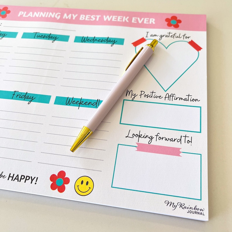 Cute Retro Weekly Planner Pad, Happy Productivity Planner Notepad ...