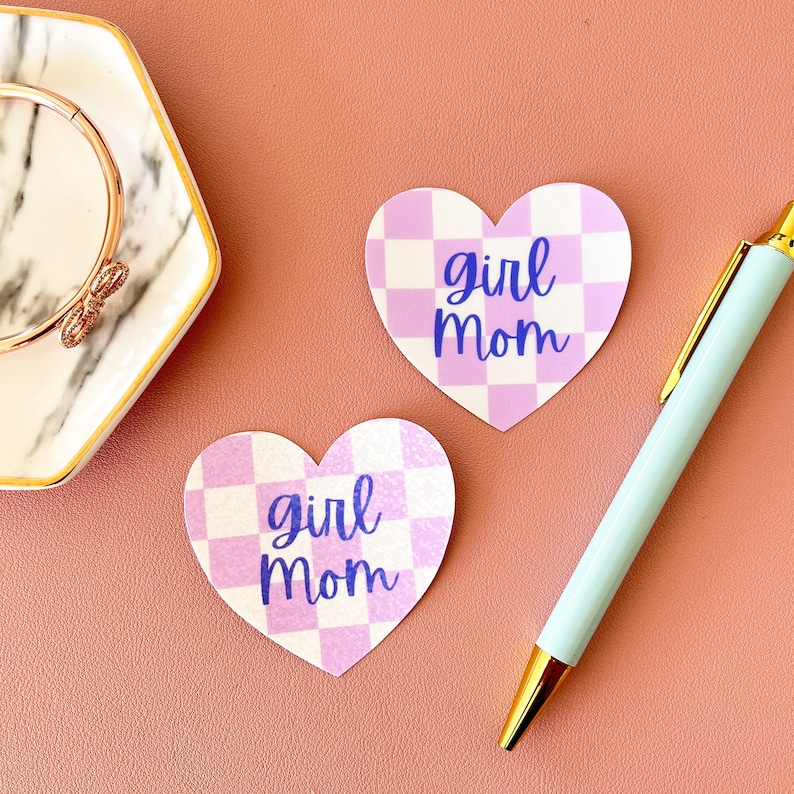 Girl Mom Waterproof Sticker, Cute Girl Mama Purple Heart Sticker ...