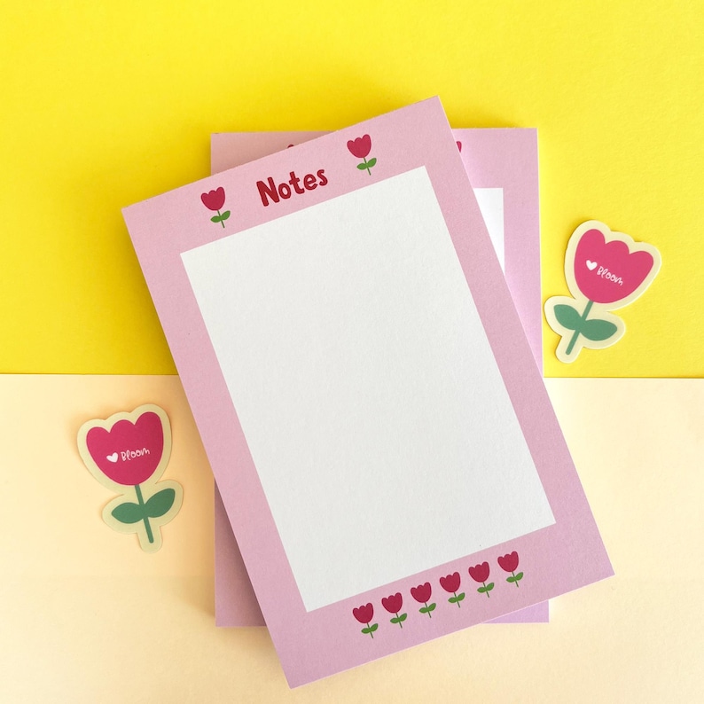 Pink Floral Notepad, Desk Memopad Gift for Mom, Floral Stationery ...