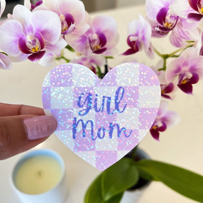 Girl Mom Waterproof Sticker, Cute Girl Mama Purple Heart Sticker ...