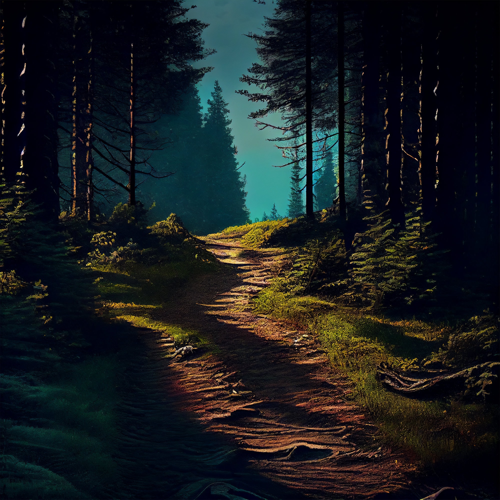 Forest Path, Digital Art, Home Decor, Serene, Forest, Nature, Green ...