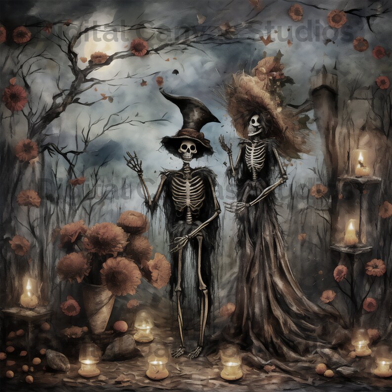 Blooming Beyond the Grave, Halloween Decor, Skeletons, Fall Art, Fall ...