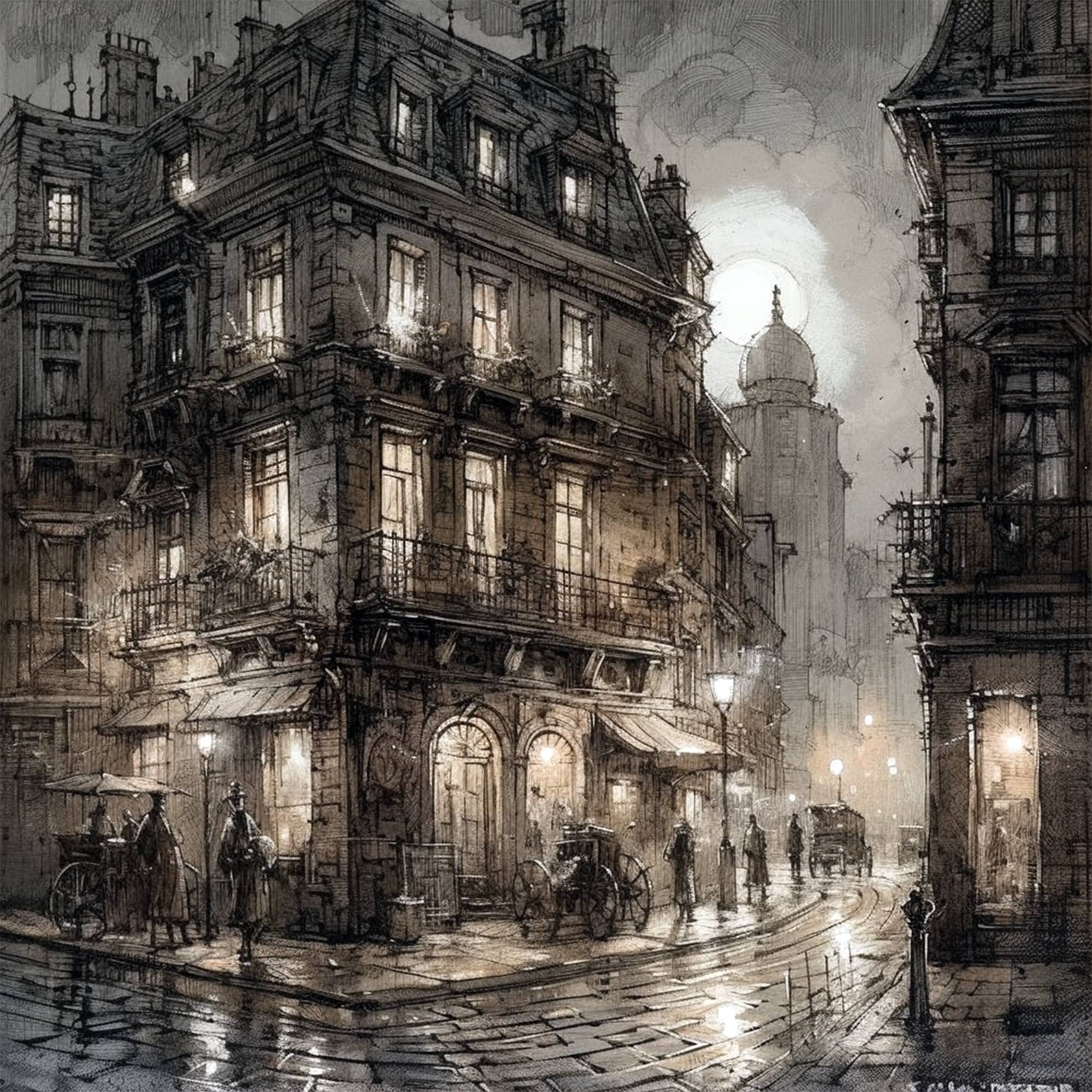 Victorian City, Fine Lines, Digital Art, Digital A.I. Art, Home Decor ...