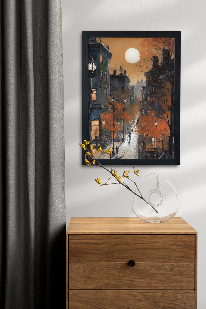 Fall City Street, Cobblestone Street, Fall Decor, Digital Art, A.I. Art ...