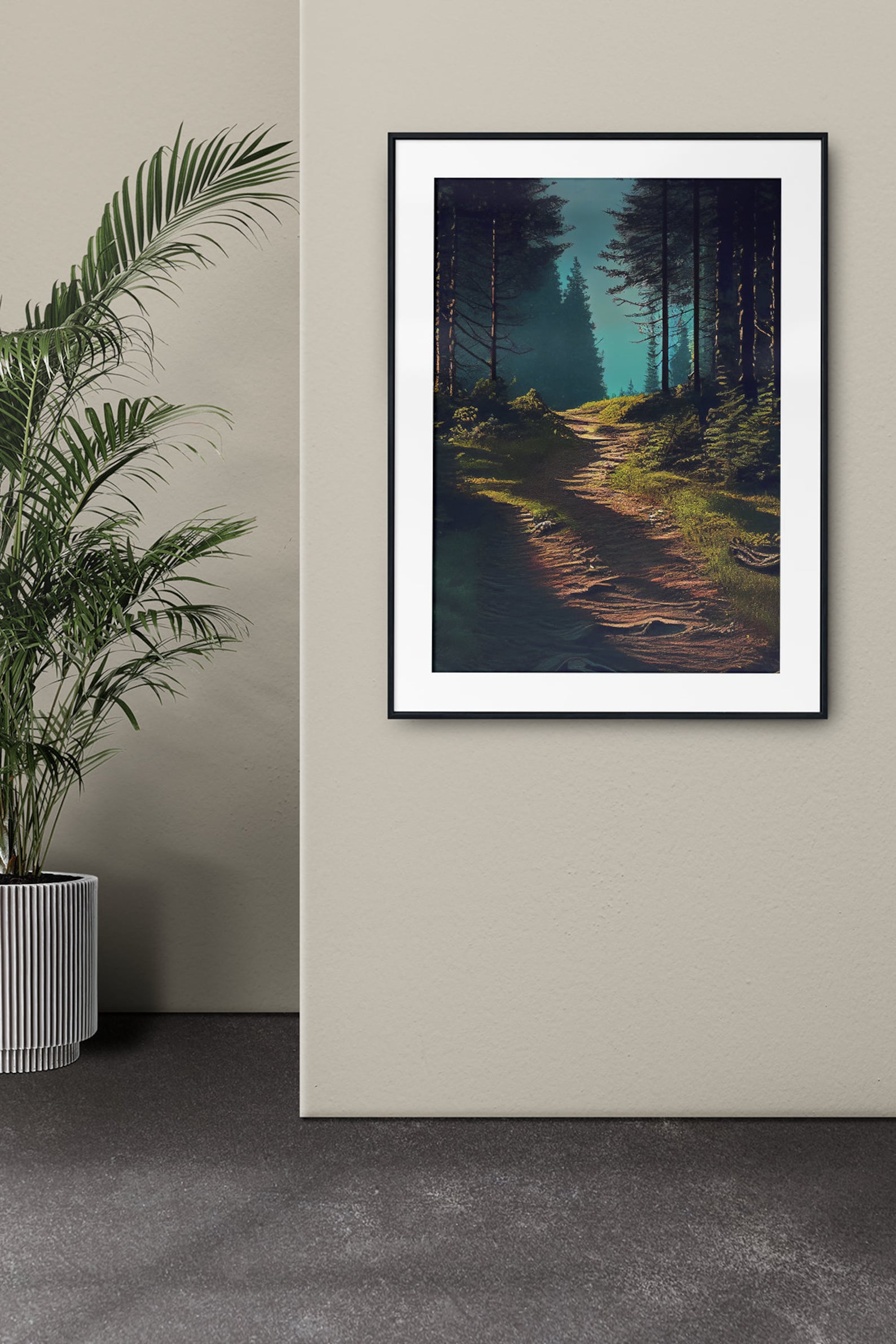 Forest Path, Digital Art, Home Decor, Serene, Forest, Nature, Green ...