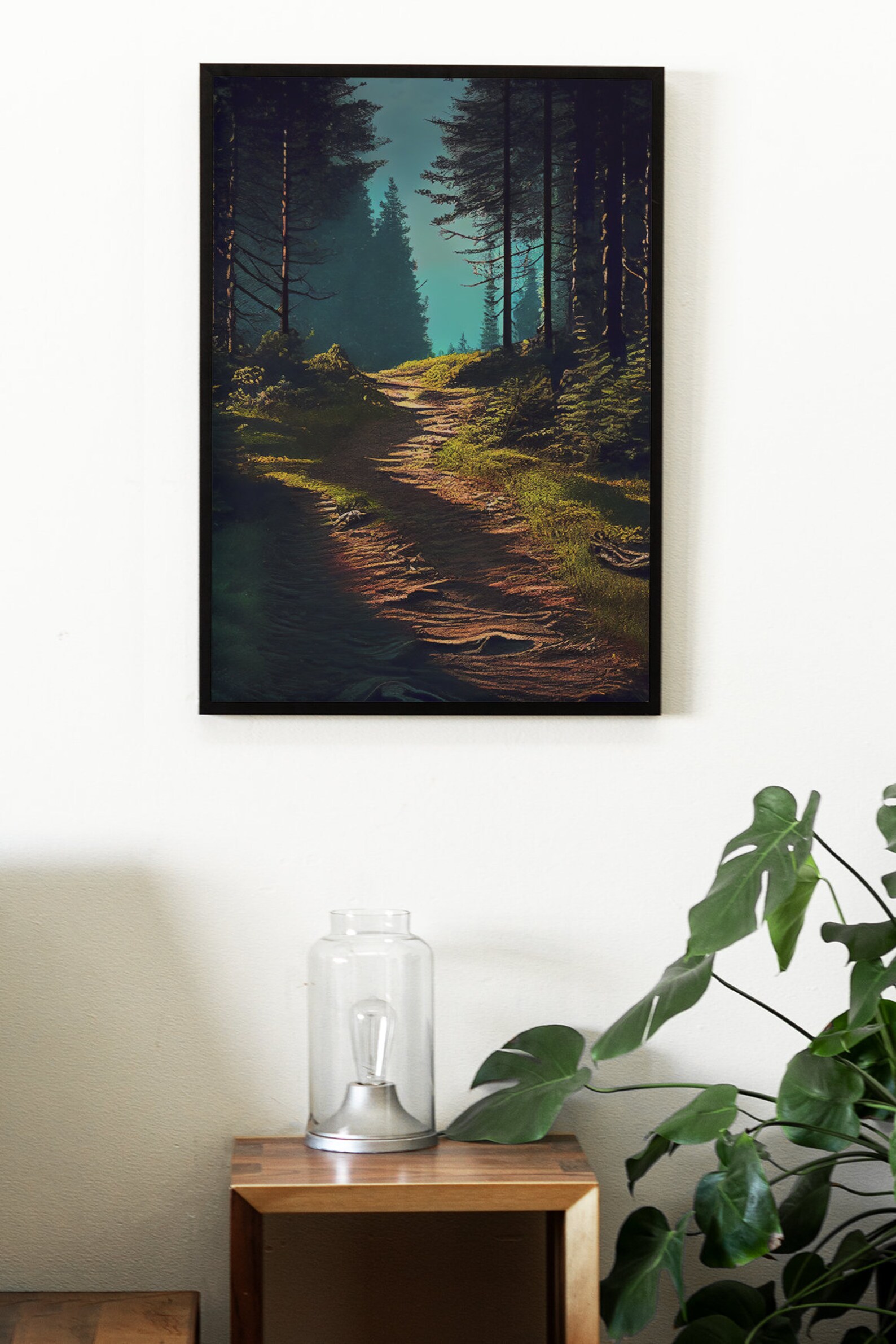 Forest Path, Digital Art, Home Decor, Serene, Forest, Nature, Green ...