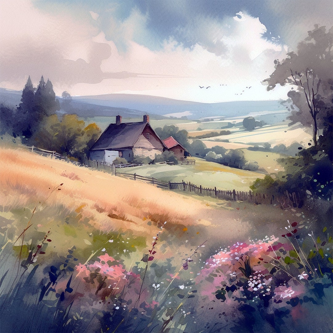 Tranquil Countryside, Vintage Landscape, European, Rolling Hills ...