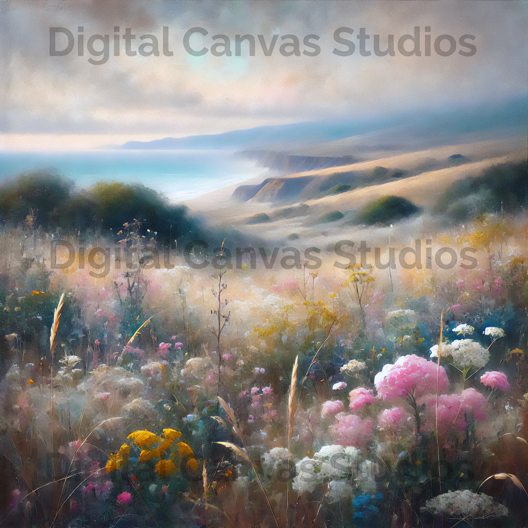 Oceanside, Flowers, Vibrant Colors, Digital Print, Digital Download, Home Decor, Watercolor ...