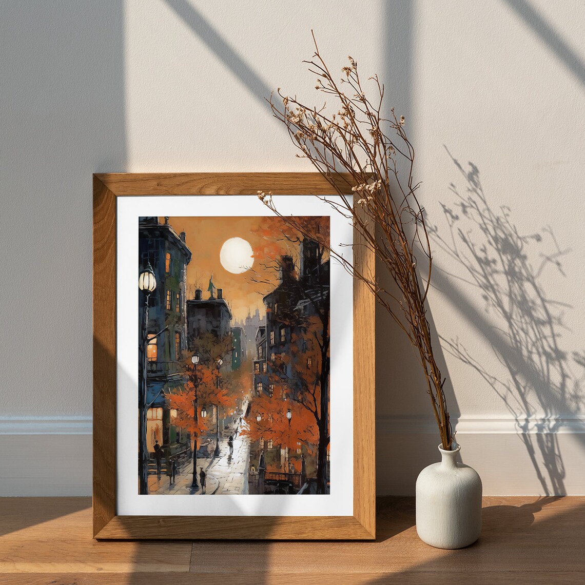 Fall City Street, Cobblestone Street, Fall Decor, Digital Art, A.I. Art ...