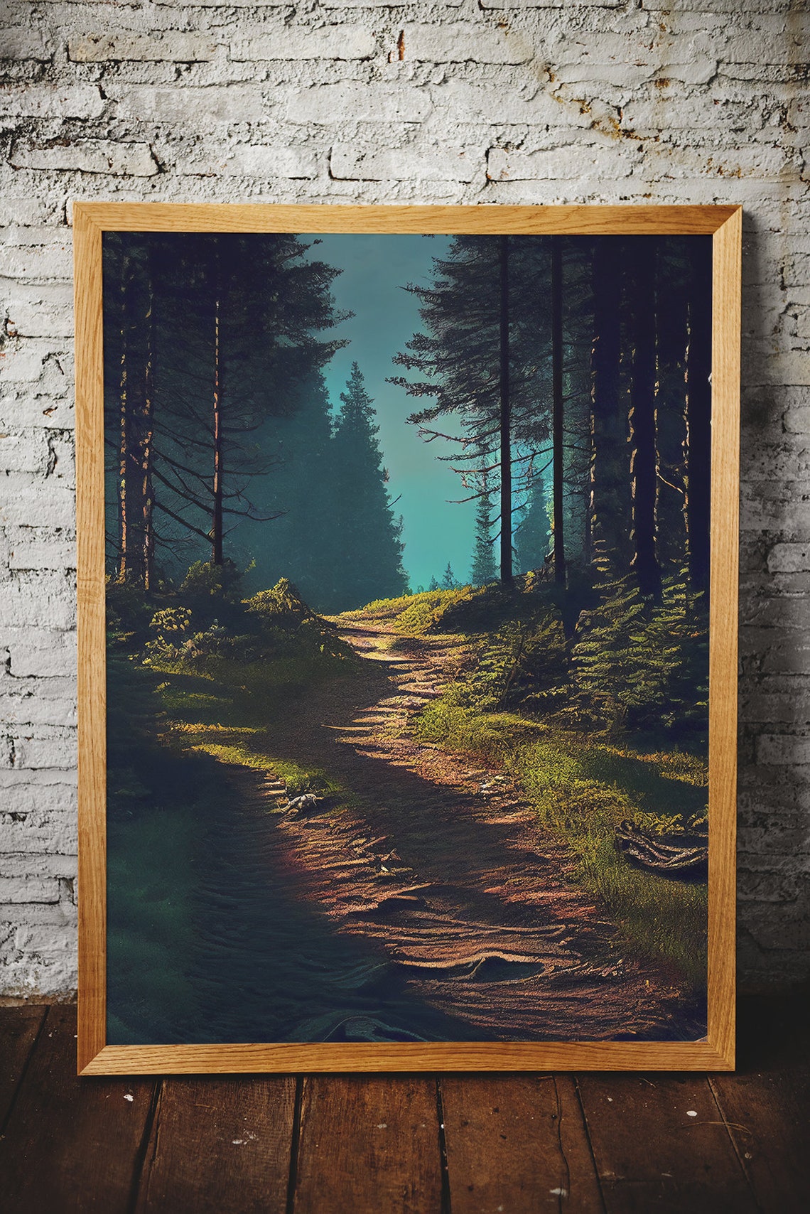 Forest Path, Digital Art, Home Decor, Serene, Forest, Nature, Green ...
