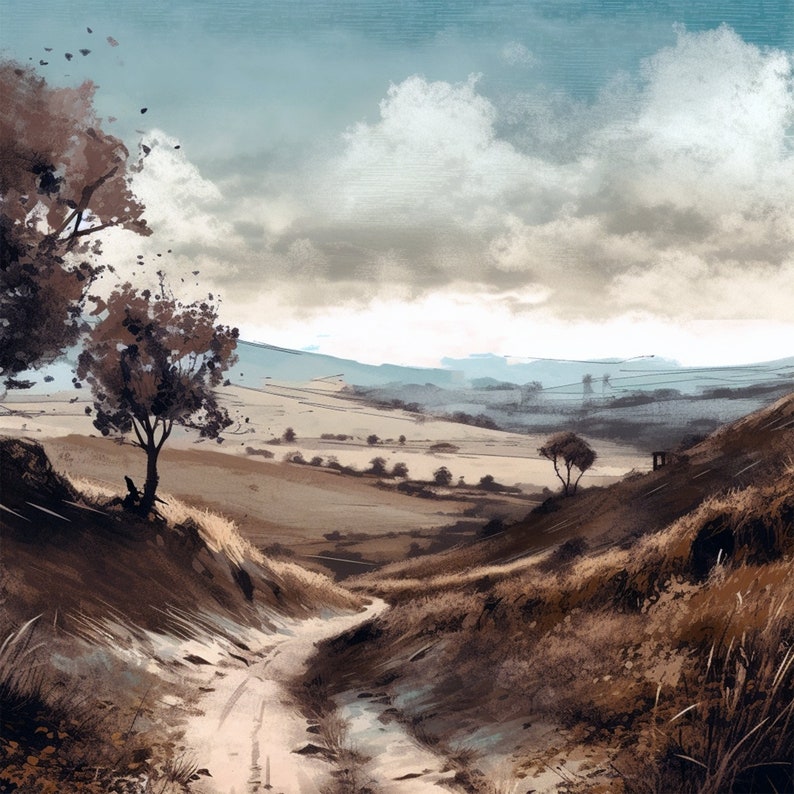 Vintage Road, Vintage Landscape, Peaceful, Road, Digital Print, AI Art ...