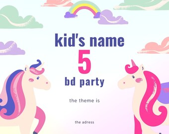 Canva Template Unicorn 2 Invitation for Kid Birthday or Party - Etsy