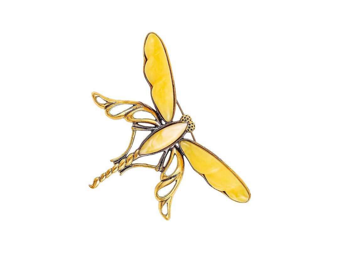 Baltic Amber Dragonfly Brooch, Gemstone Brooch, Yellow or Cognac Amber ...