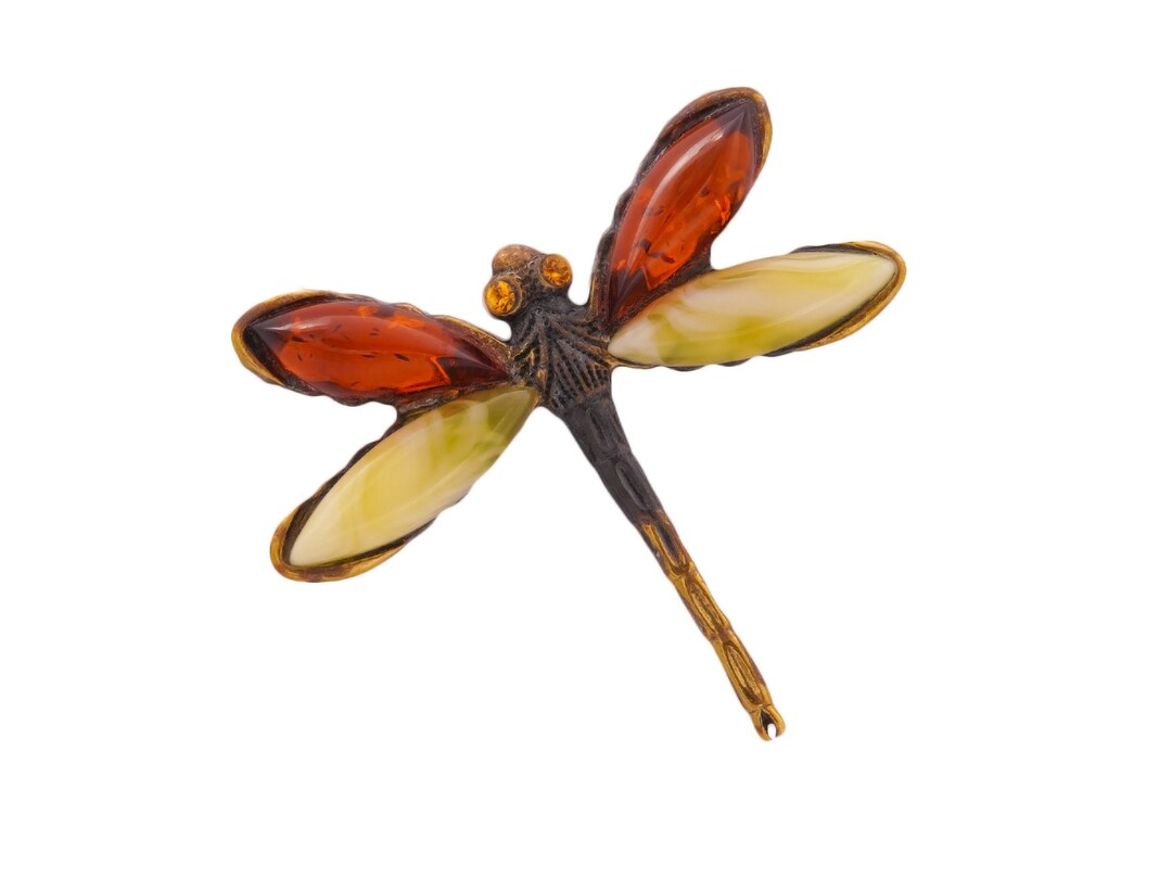 Baltic Amber Dragonfly Brooch, Gemstone Brooch, Yellow or Cognac Amber ...