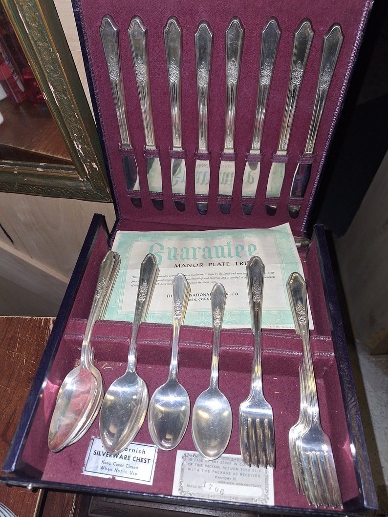 Vintage International Silver Co. Rosedale 12 Setting Manor Plate Triple ...